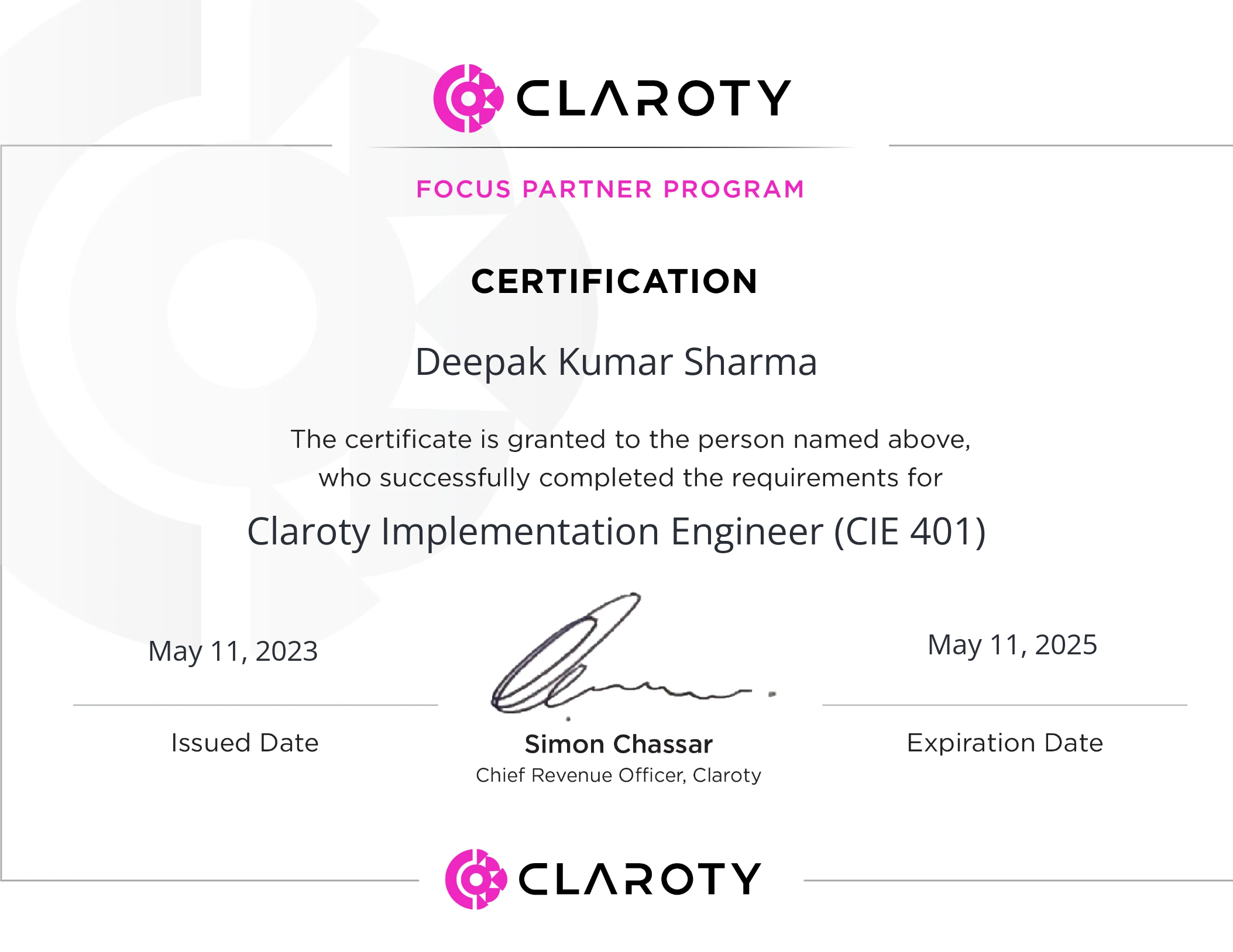 Received New Certification of Claroty Implementation Engineer (CIE 401 ...